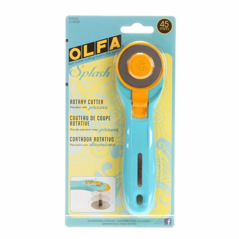 Olfa Splash Rotary Cutter - Size 45mm Aqua - Quilting Fabrics, Sewing ...