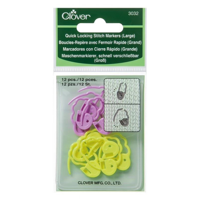 Clover Quick-Locking Stitch Markers - Large - Quilting Fabrics, Sewing ...