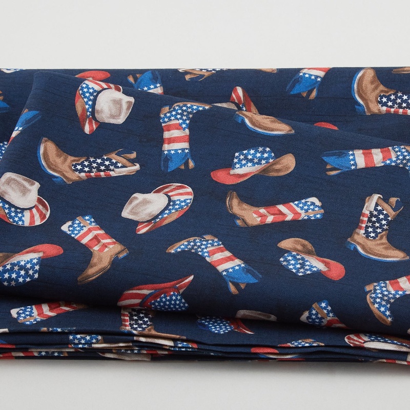 All American - Hats and Boots Navy 2 Yard Cut - Quilting Fabrics ...