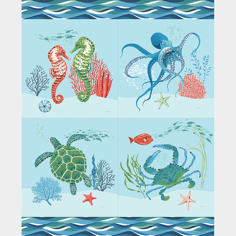 Free as the Ocean - Sea Animals Multi Pillow Panel - Quilting Fabrics ...