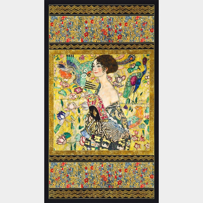 Gustav Klimt - Lady with a Fan Gold Metallic Panel - Quilting Fabrics ...