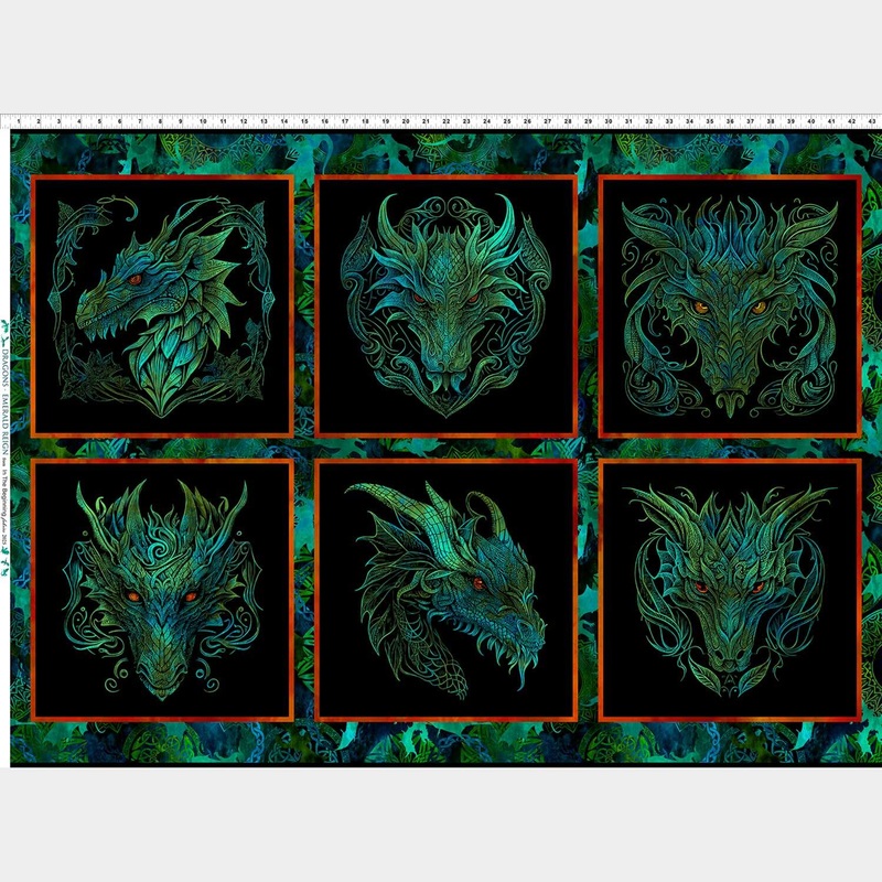 Dragons - Emerald Reign Dragon Block Multi Panel - Quilting Fabrics ...