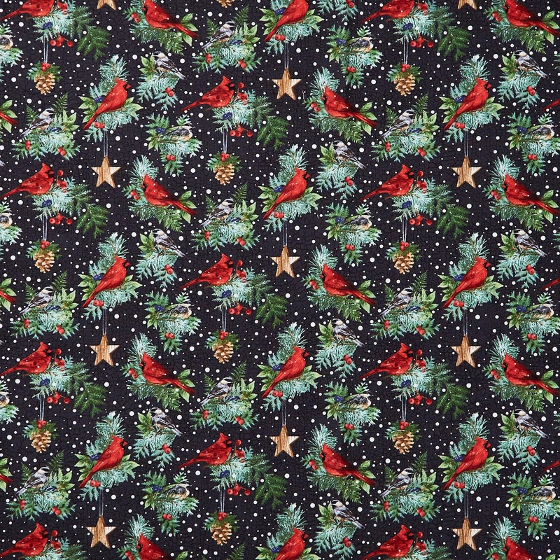 Winter Song - Birds Black Multi Yardage - Quilting Fabrics, Sewing ...