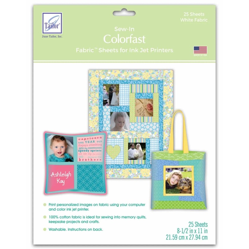 Colorfast Sew-In Fabric Sheets Inkjet Printables - White (25 Sheets ...