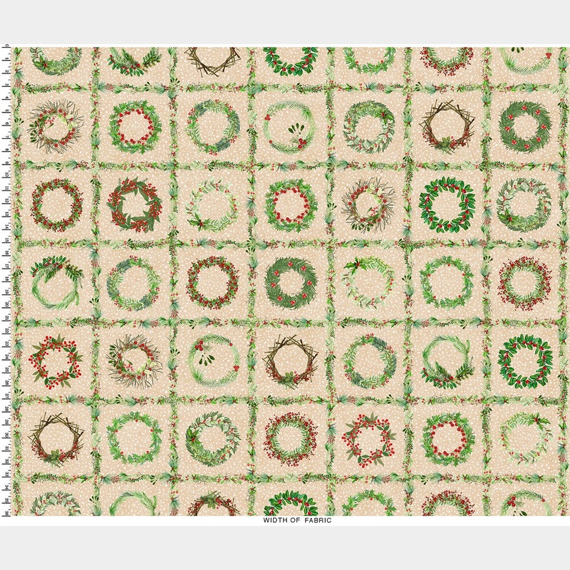 Winter Wreaths - Wreaths Cream Panel - Quilting Fabrics, Sewing Tools ...