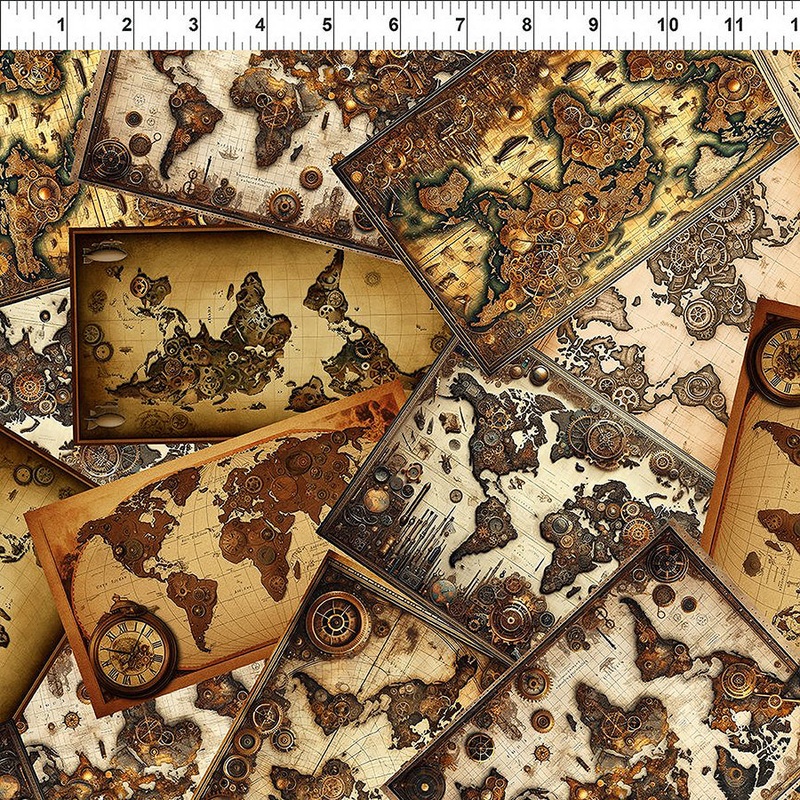 Steampunk Menagerie Maps Multi - Quilting Fabrics, Sewing Tools ...