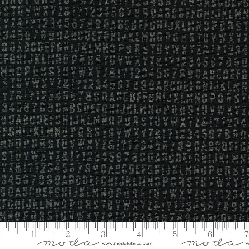 Sable & Swan Alphabet and Numbers Ebony Shadow - Quilting Fabrics ...