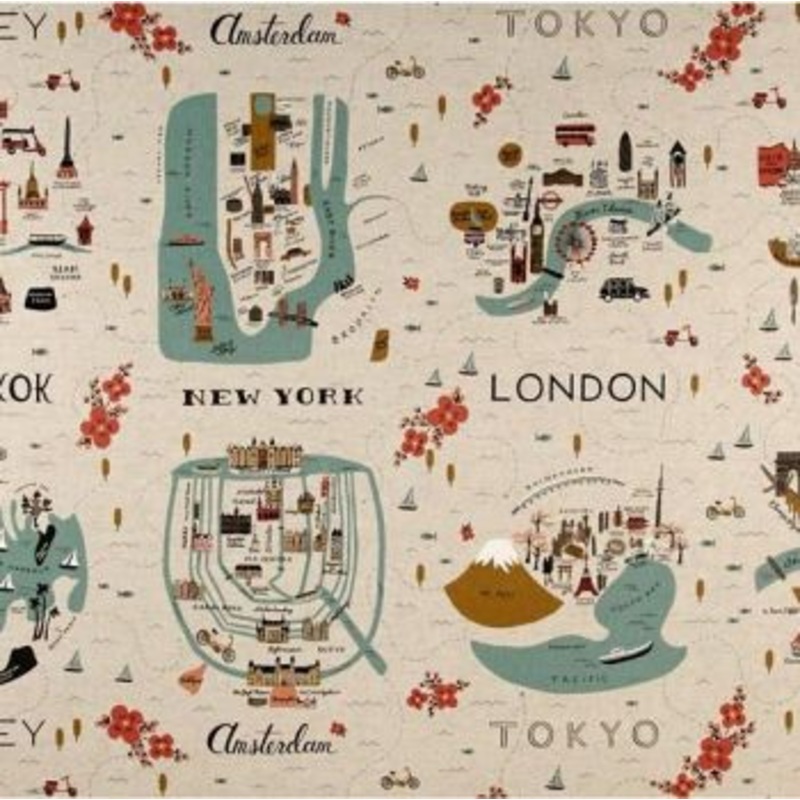 Les Fleurs City Maps Natural Canvas - Quilting Fabrics, Sewing Tools ...